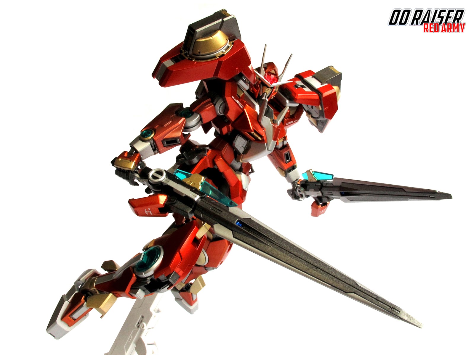 GUNDAM GUY: MG 1/100 GN-0000 + GNR-010 00 Raiser [Red Army] - Painted Build